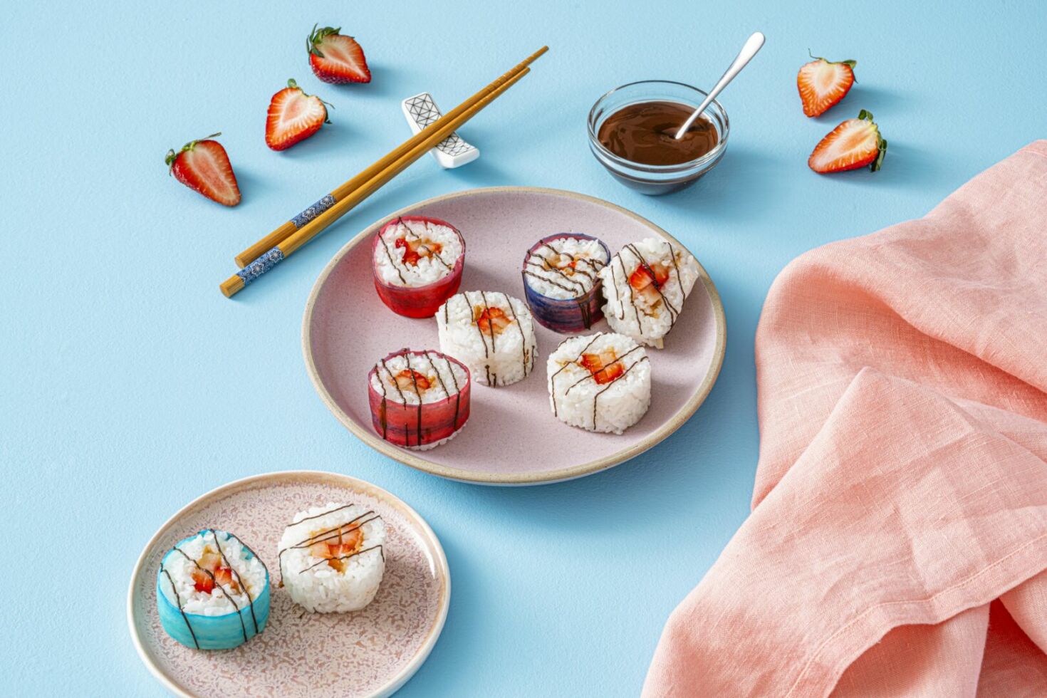 Chocolate Drizzled Fruit Sushi Rolls | Minute® Rice