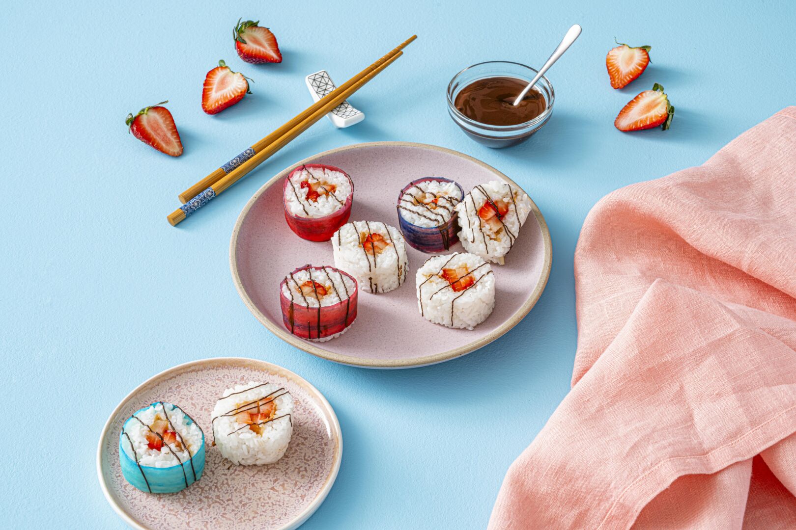 Chocolate Drizzled Fruit Sushi Rolls | Minute® Rice